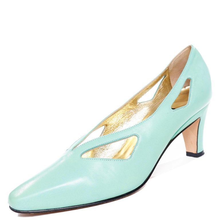 Mint Green Escada Margaretha Ley 1980s Vintage Leather Shoes W Cutout ...