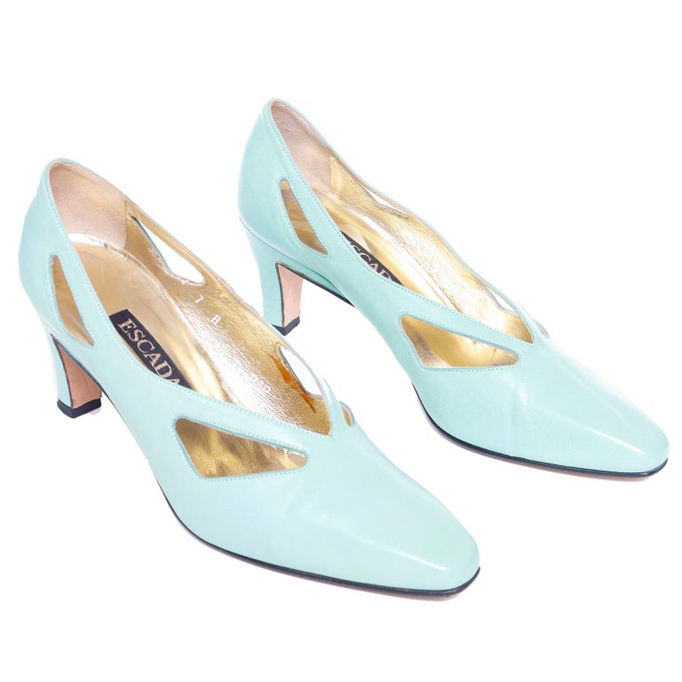 Mint Green Escada Margaretha Ley 1980s Vintage Leather Shoes W Cutout ...