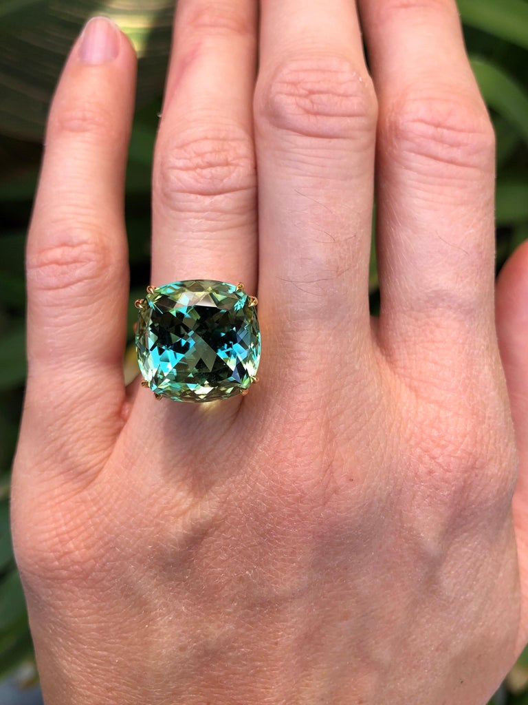 Mint Green Tourmaline Ring 18.04 Carat For Sale at 1stDibs