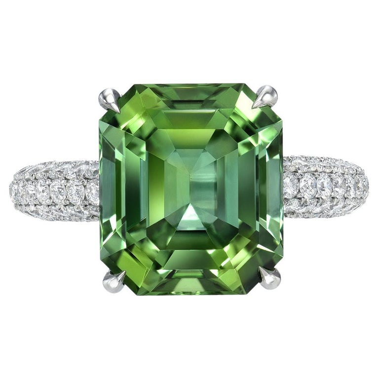 Mint Green Tourmaline Ring 7.10 Carat Emerald Cut For Sale at 1stDibs