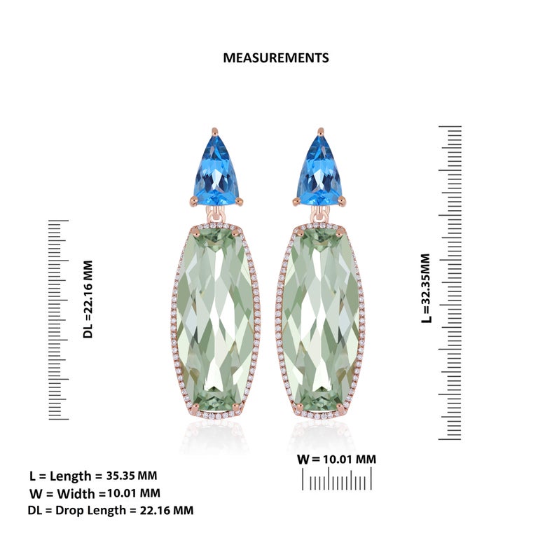 Mint Quartz, Swiss Blue Topaz and Diamond Studded Earring in 14 Karat ...