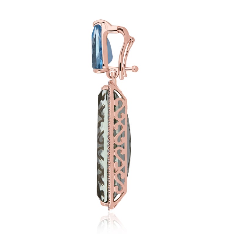 Mint Quartz, Swiss Blue Topaz and Diamond Studded Pendant in 14 Karat ...