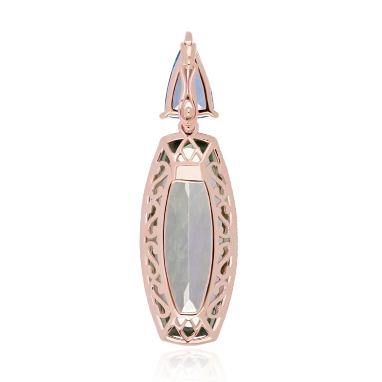 Mint Quartz, Swiss Blue Topaz and Diamond Studded Pendant in 14 Karat ...