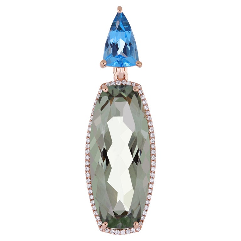 Mint Quartz, Swiss Blue Topaz and Diamond Studded Pendant in 14 Karat ...