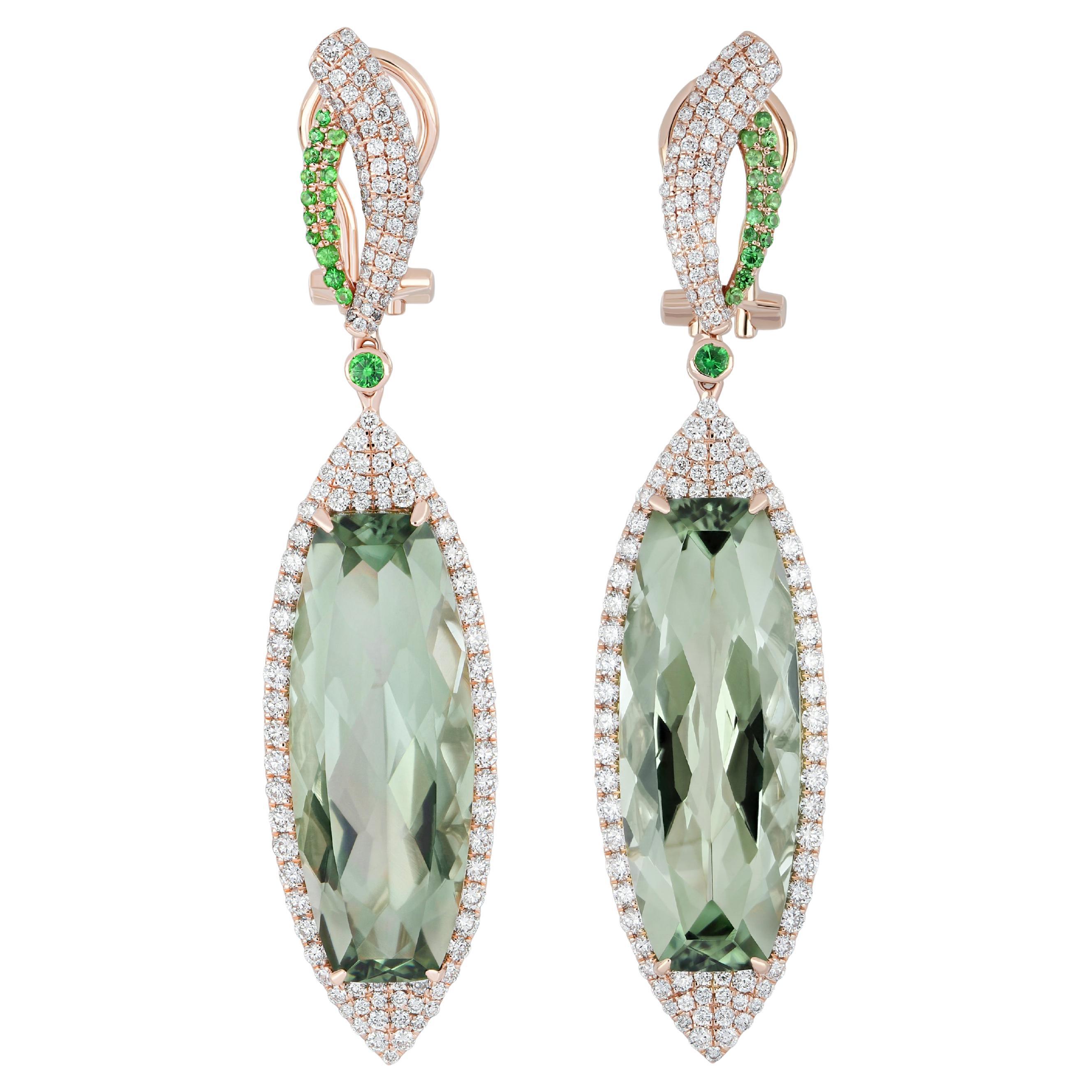 Mint Quartz, Swiss Blue Topaz and Diamond Earring 14k Yellow Gold ...