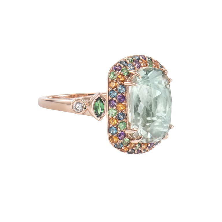 Mint Quartz, Tsavorite, Multi Gemstone and White Diamond Cocktail Ring ...