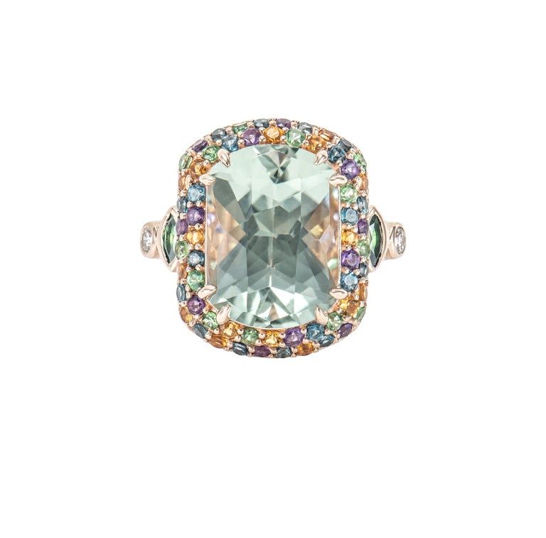 Mint Quartz, Tsavorite, Multi Gemstone and White Diamond Cocktail Ring ...