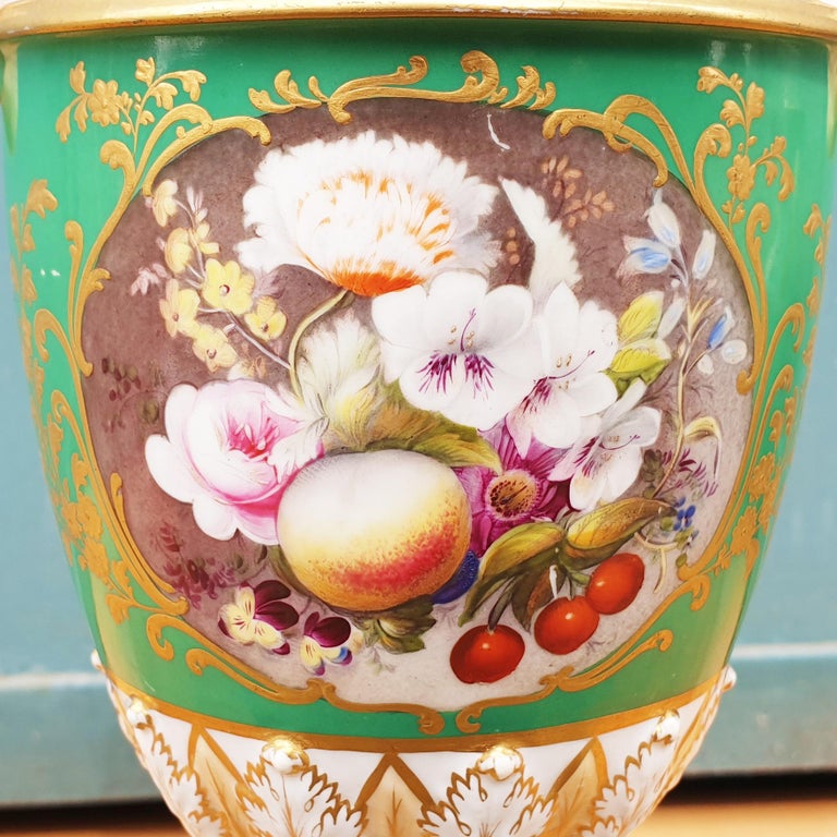 Minton 19th Century Rams Head Hand Painted Green Vase For Sale at 1stDibs