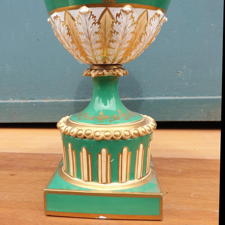 Minton 19th Century Rams Head Hand Painted Green Vase For Sale at 1stDibs