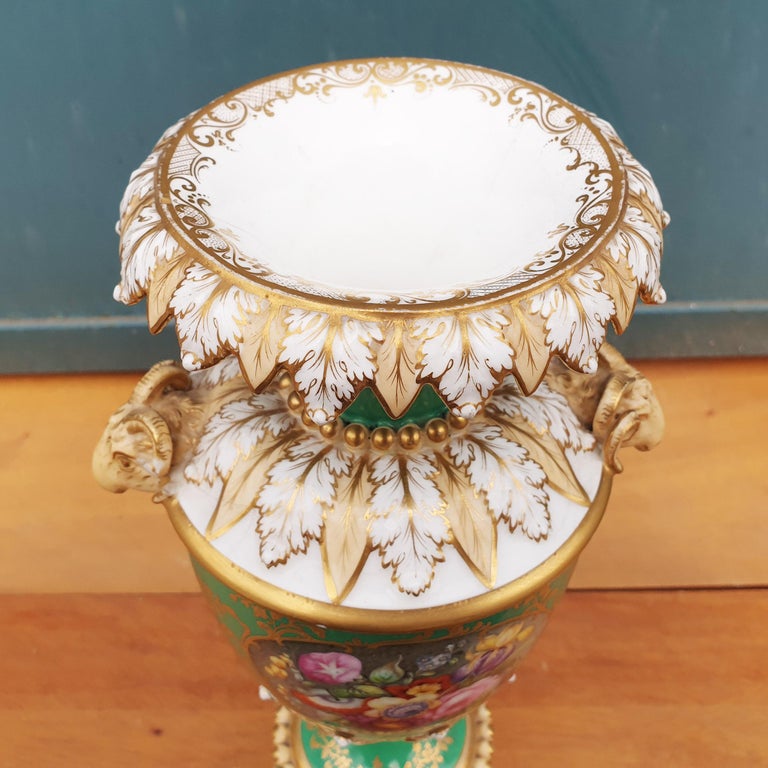Minton 19th Century Rams Head Hand Painted Green Vase For Sale at 1stDibs