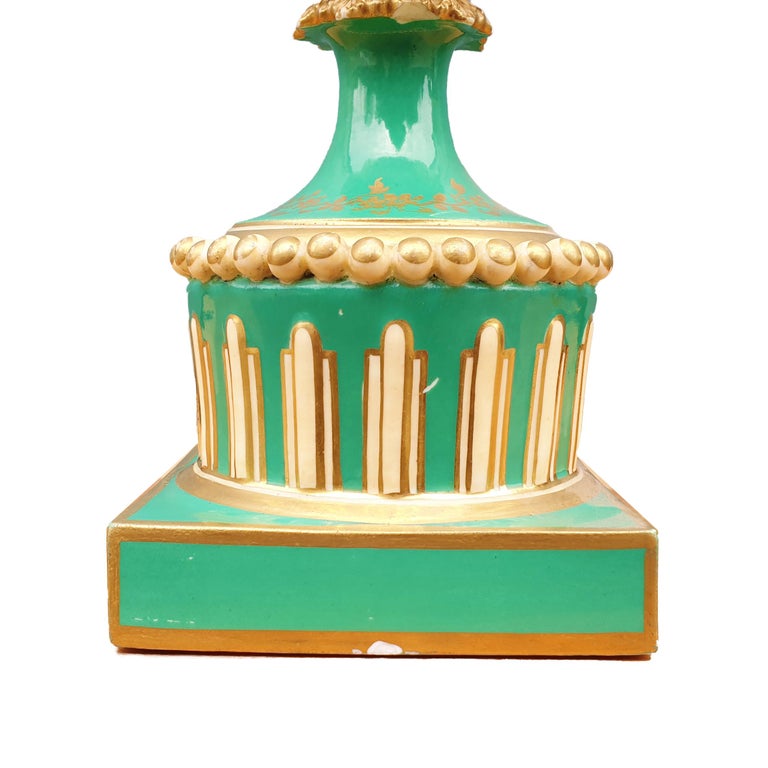 Minton 19th Century Rams Head Hand Painted Green Vase For Sale at 1stDibs