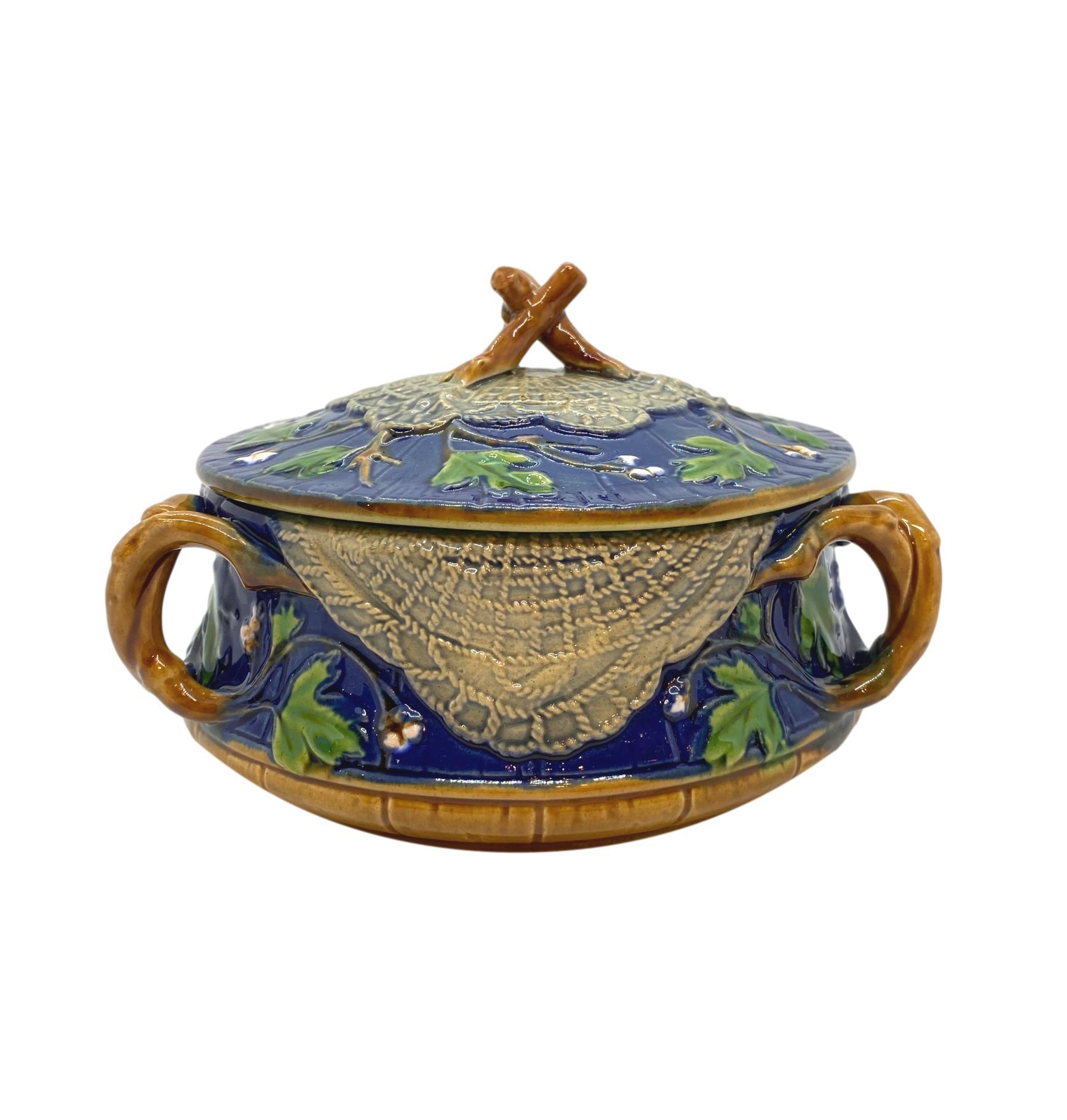 Minton Majolica Butler Tureen in Cobalt Blue, Hawthorn Branches, 1859 ...