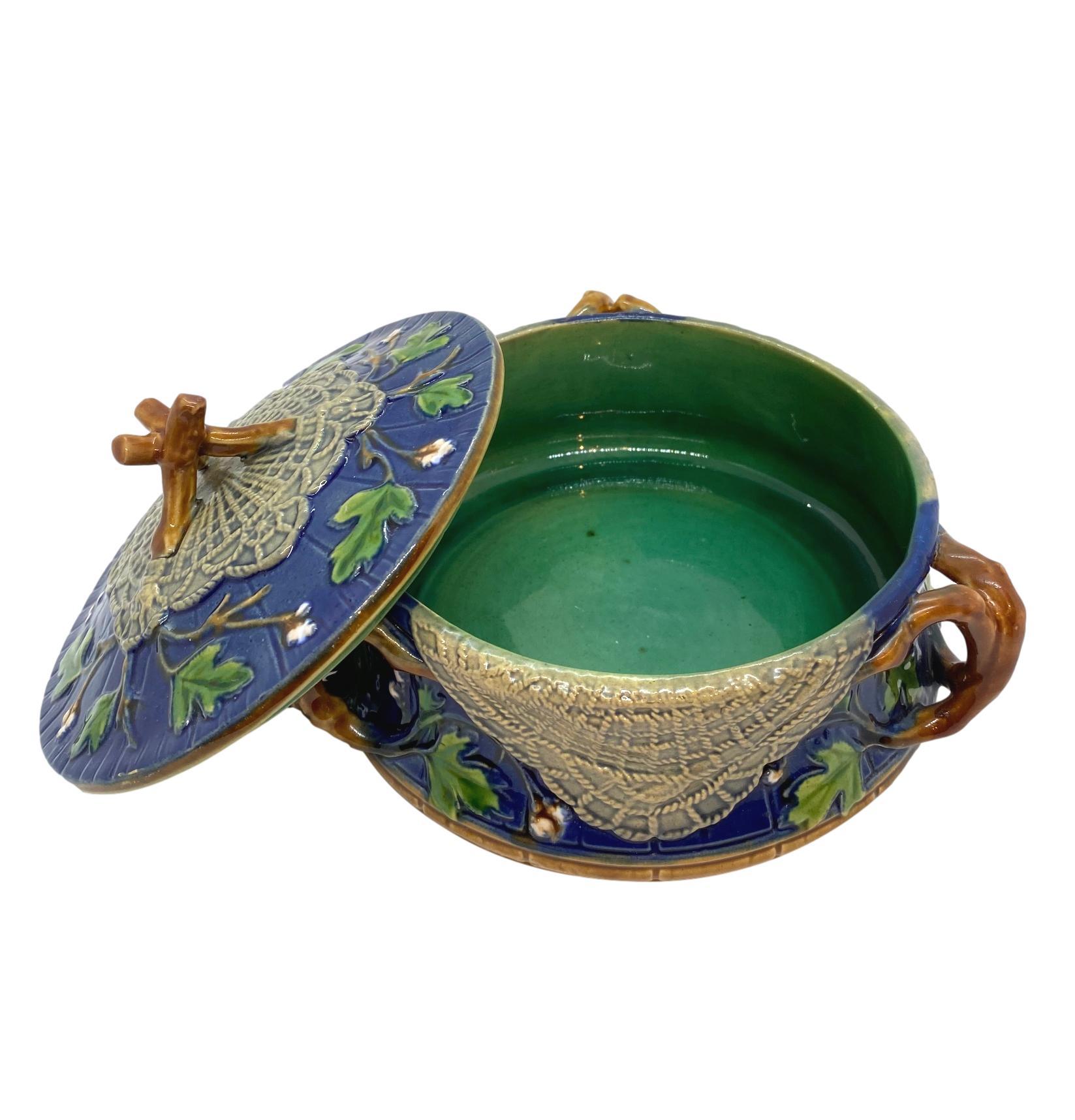 Minton Majolica Butler Tureen in Cobalt Blue, Hawthorn Branches, 1859 ...