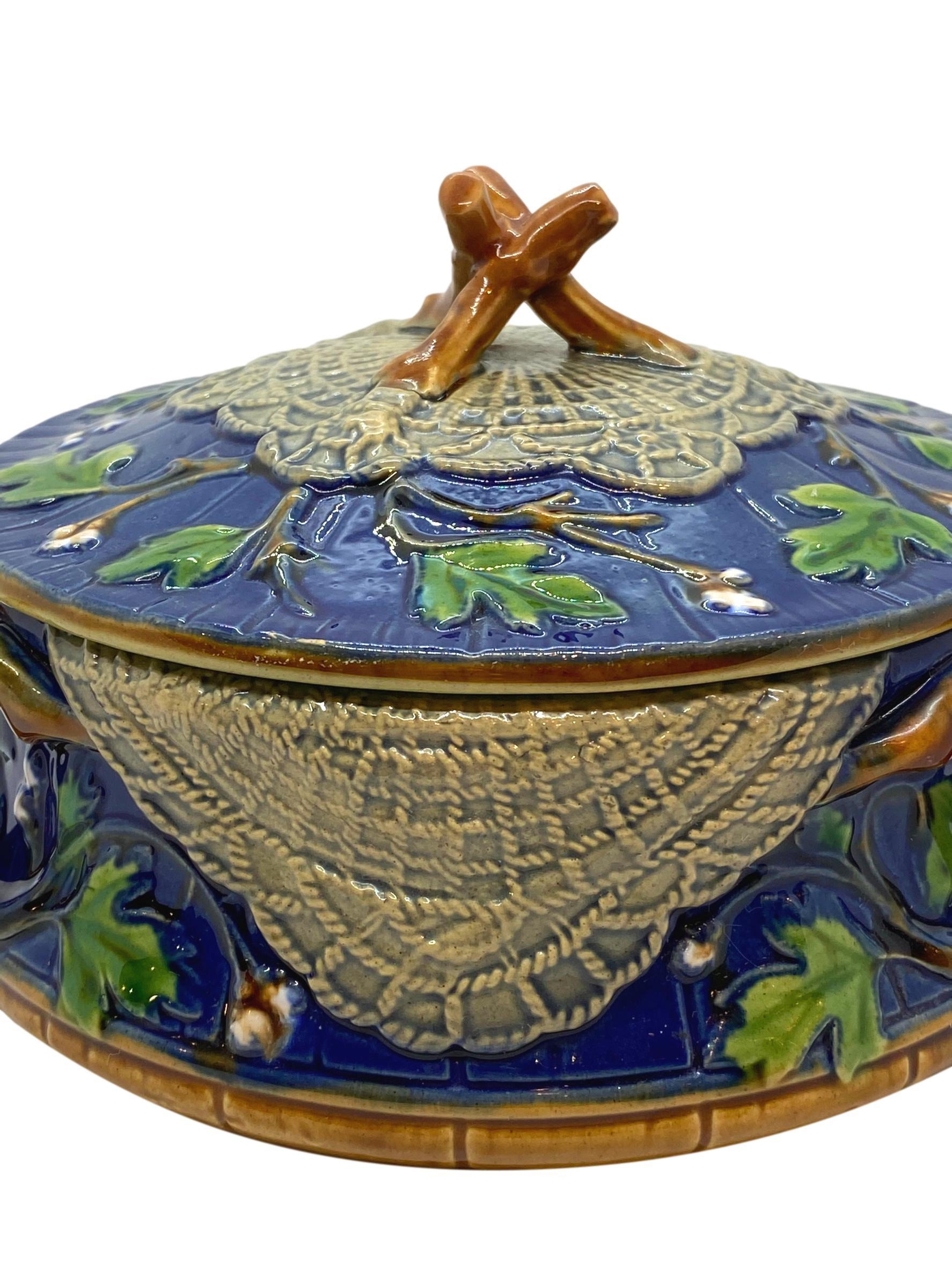 Minton Majolica Butler Tureen in Cobalt Blue, Hawthorn Branches, 1859 ...