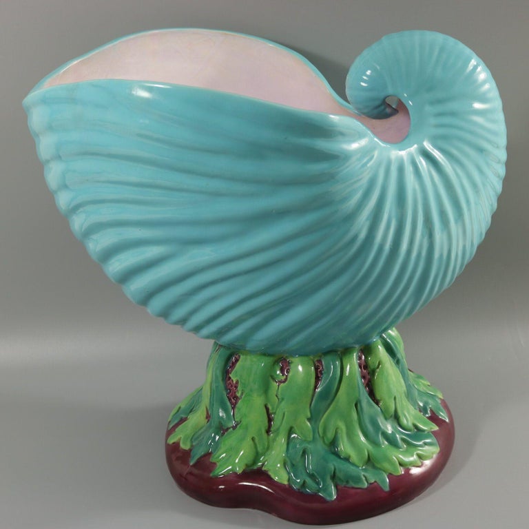 Minton Majolica Nautilus Shell Flower Pot For Sale at 1stDibs