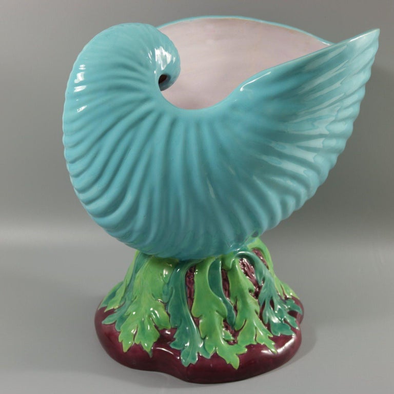Minton Majolica Nautilus Shell Flower Pot For Sale at 1stDibs
