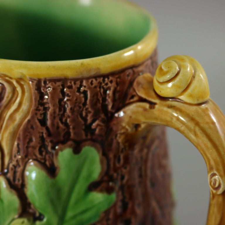 Minton Majolica Oak Jug / Pitcher with Snail Handle For Sale at 1stDibs