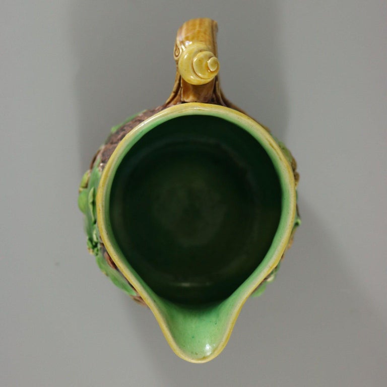 Minton Majolica Oak Jug / Pitcher with Snail Handle For Sale at 1stDibs
