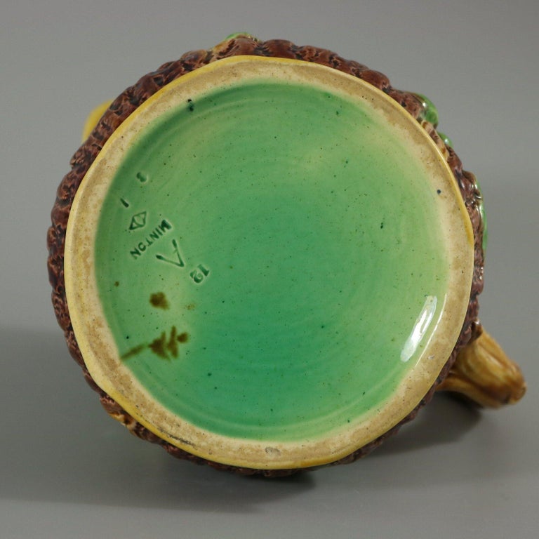 Minton Majolica Oak Jug / Pitcher with Snail Handle For Sale at 1stDibs