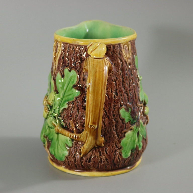 Minton Majolica Oak Jug / Pitcher with Snail Handle For Sale at 1stDibs