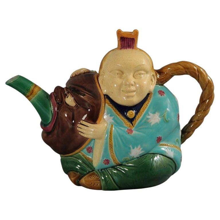 Minton Majolica Oriental Figure Teapot For Sale at 1stDibs