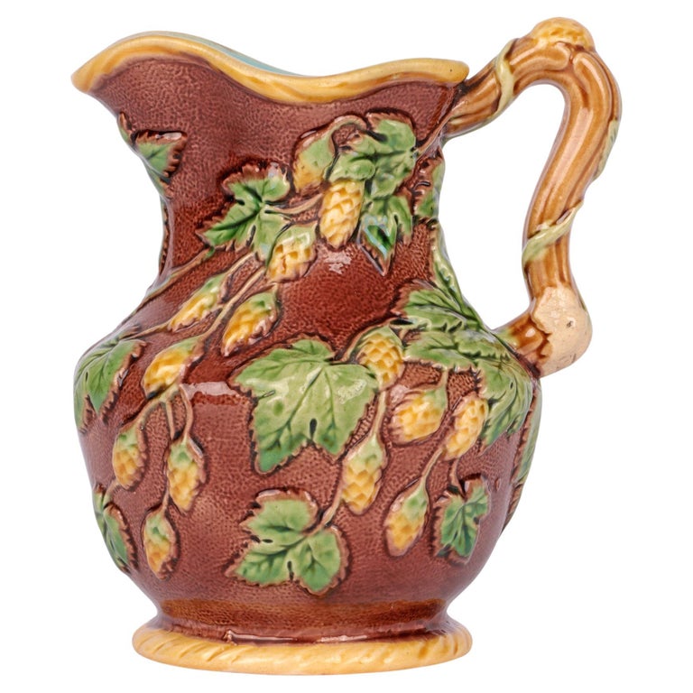 Minton Majolica Pottery Ale Jug Decorated with Hops at 1stDibs