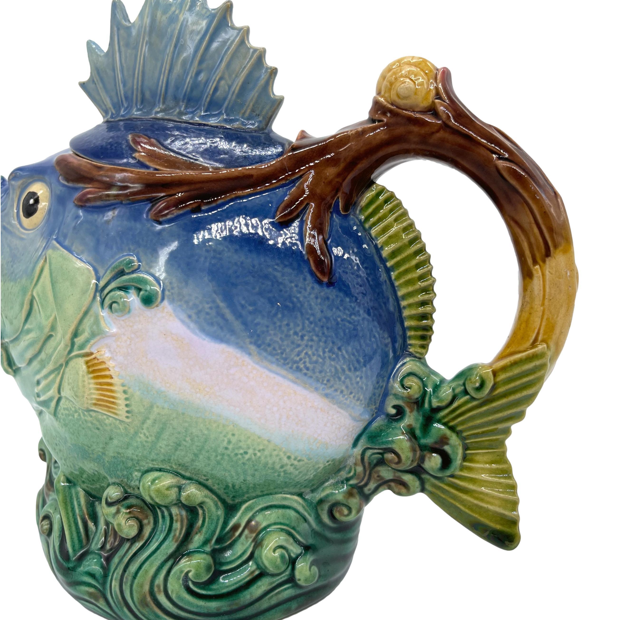 Minton Majolica Spiky Fish Teapot, English, Dated 1878 at 1stDibs