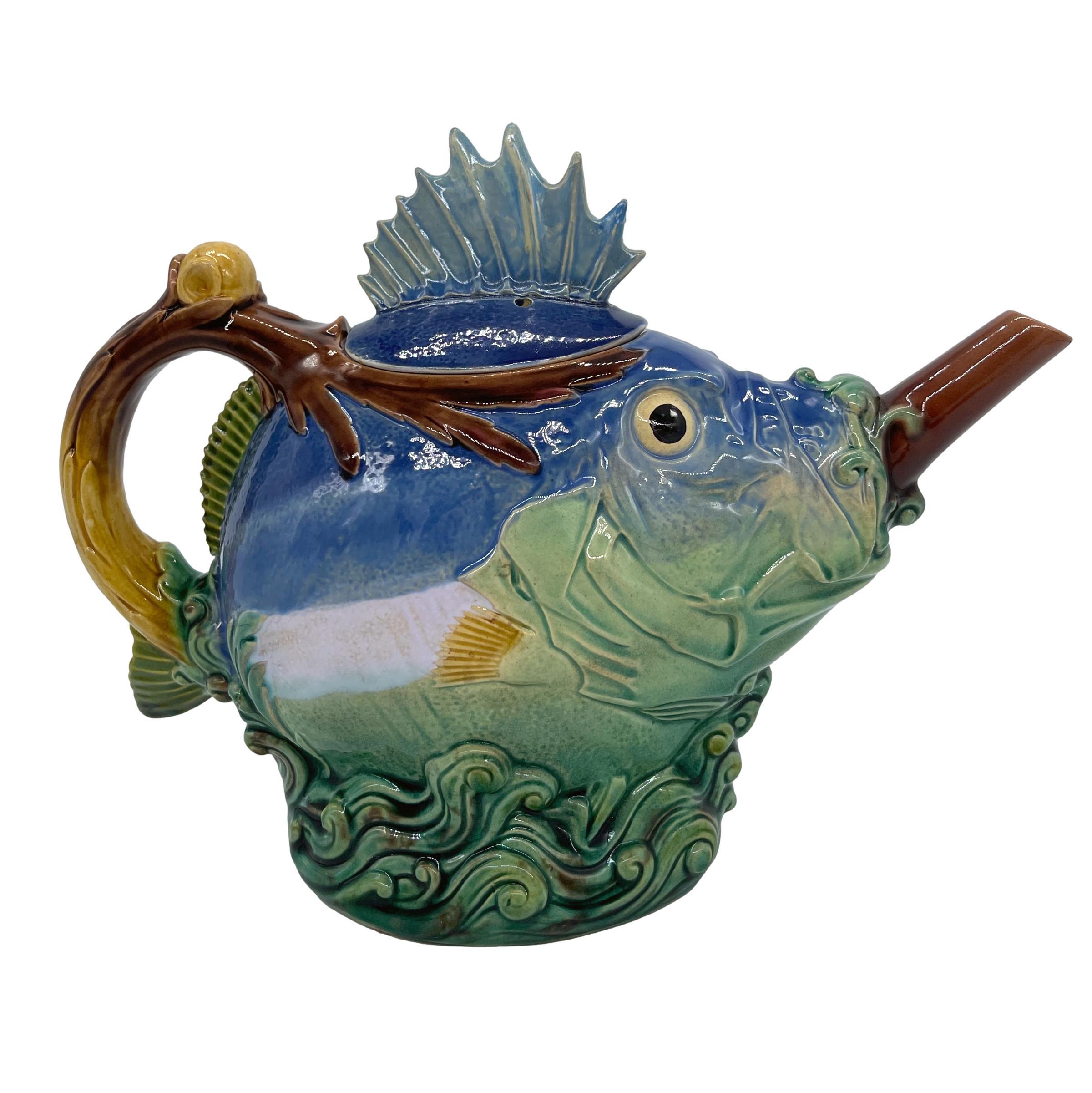 Minton Majolica Spiky Fish Teapot, English, Dated 1878 at 1stDibs