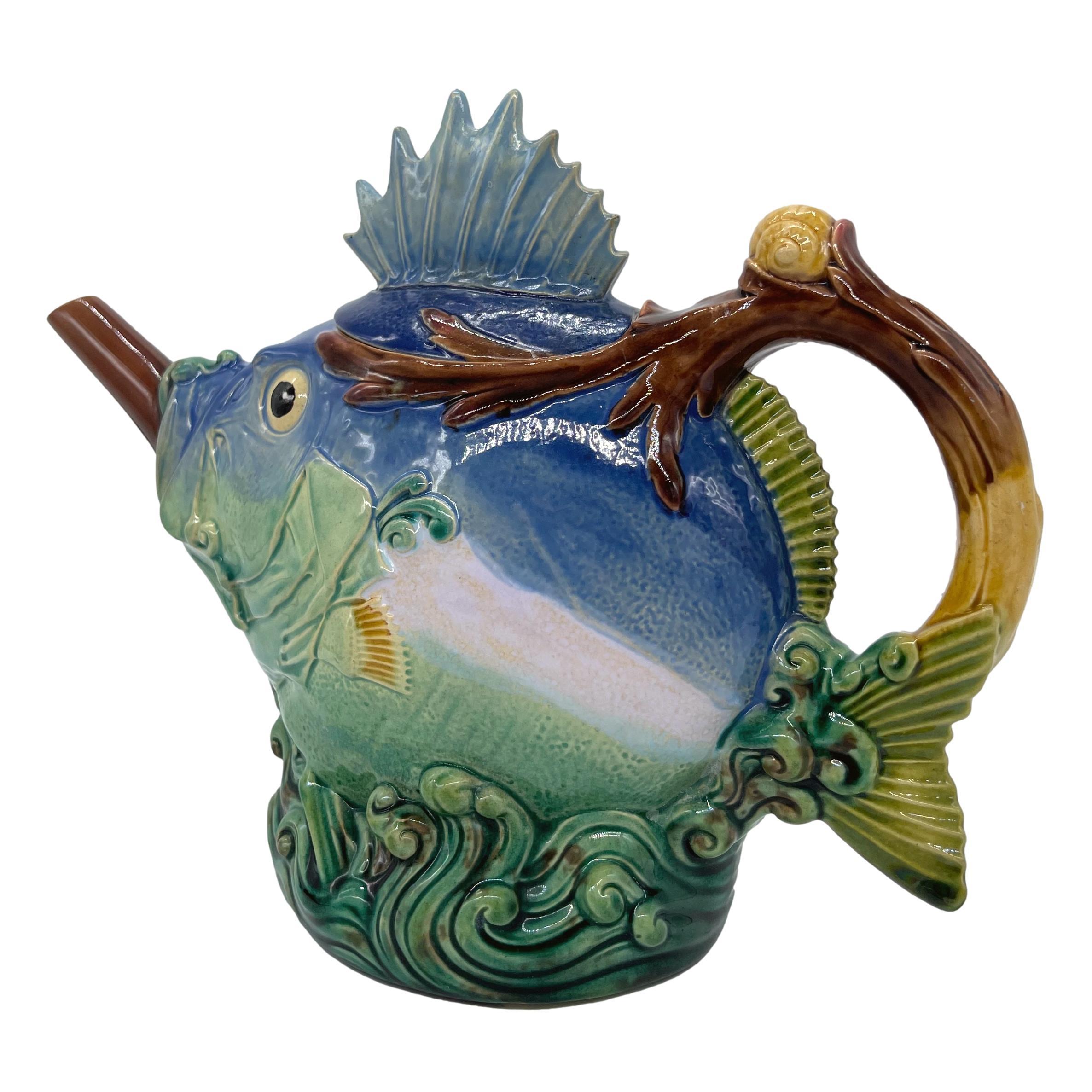 Minton Majolica Spiky Fish Teapot, English, Dated 1878 at 1stDibs