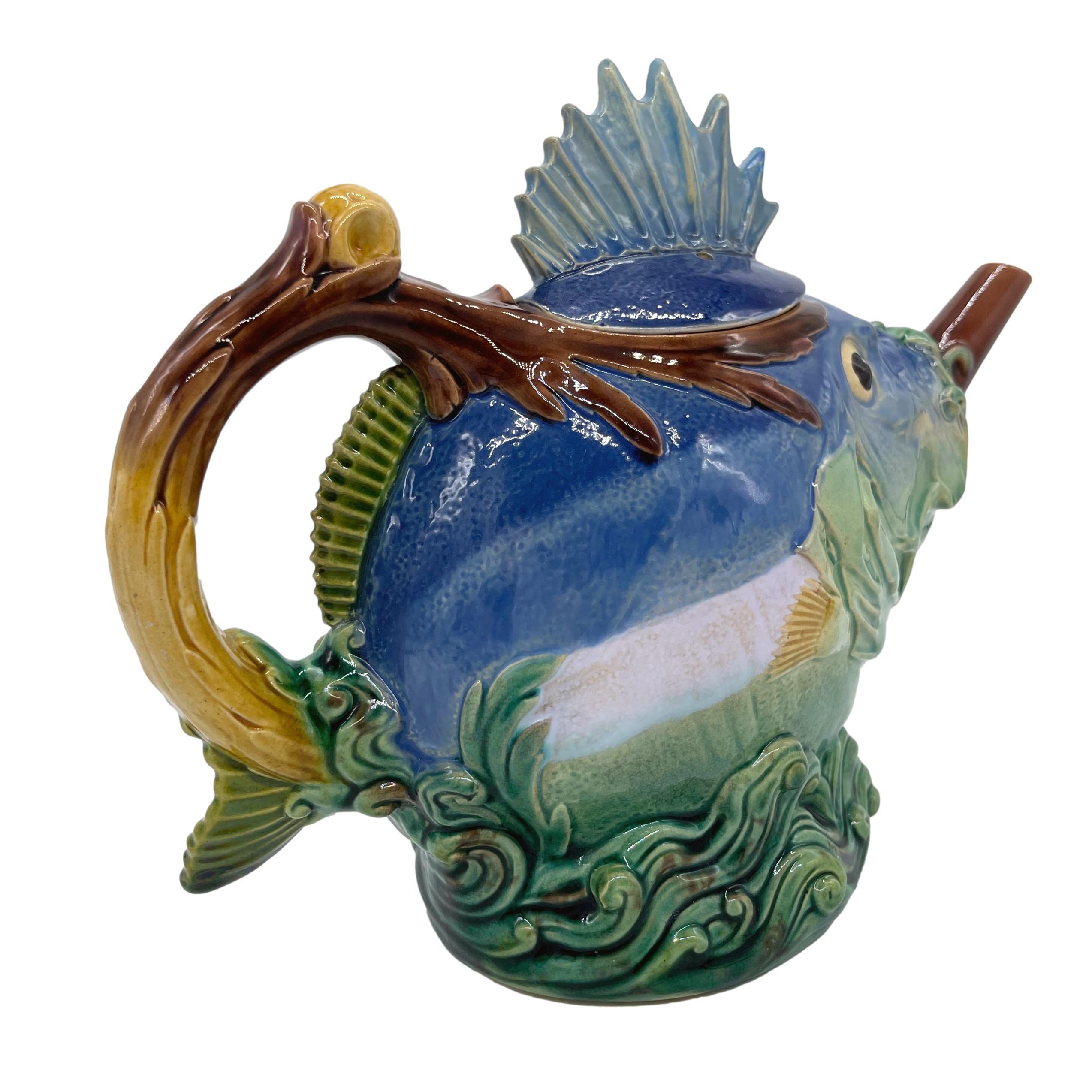 Minton Majolica Spiky Fish Teapot, English, Dated 1878 at 1stDibs