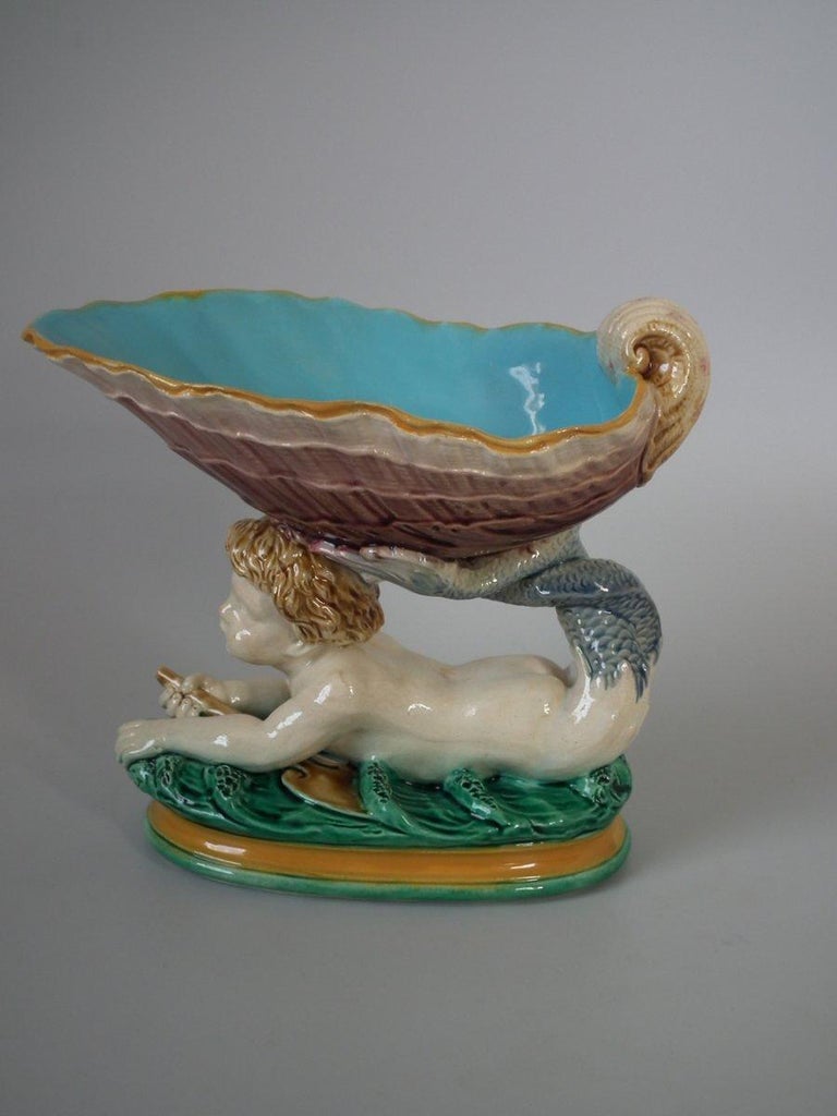 Minton Majolica Triton and Shell Serving Dish For Sale at 1stDibs
