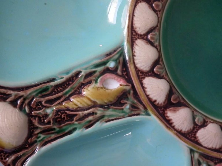 Minton Majolica Turquoise 6 Well Oyster Plate at 1stDibs
