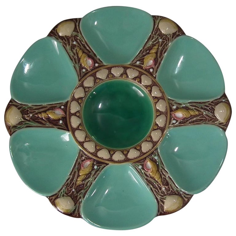 Minton Majolica Turquoise 6 Well Oyster Plate at 1stDibs