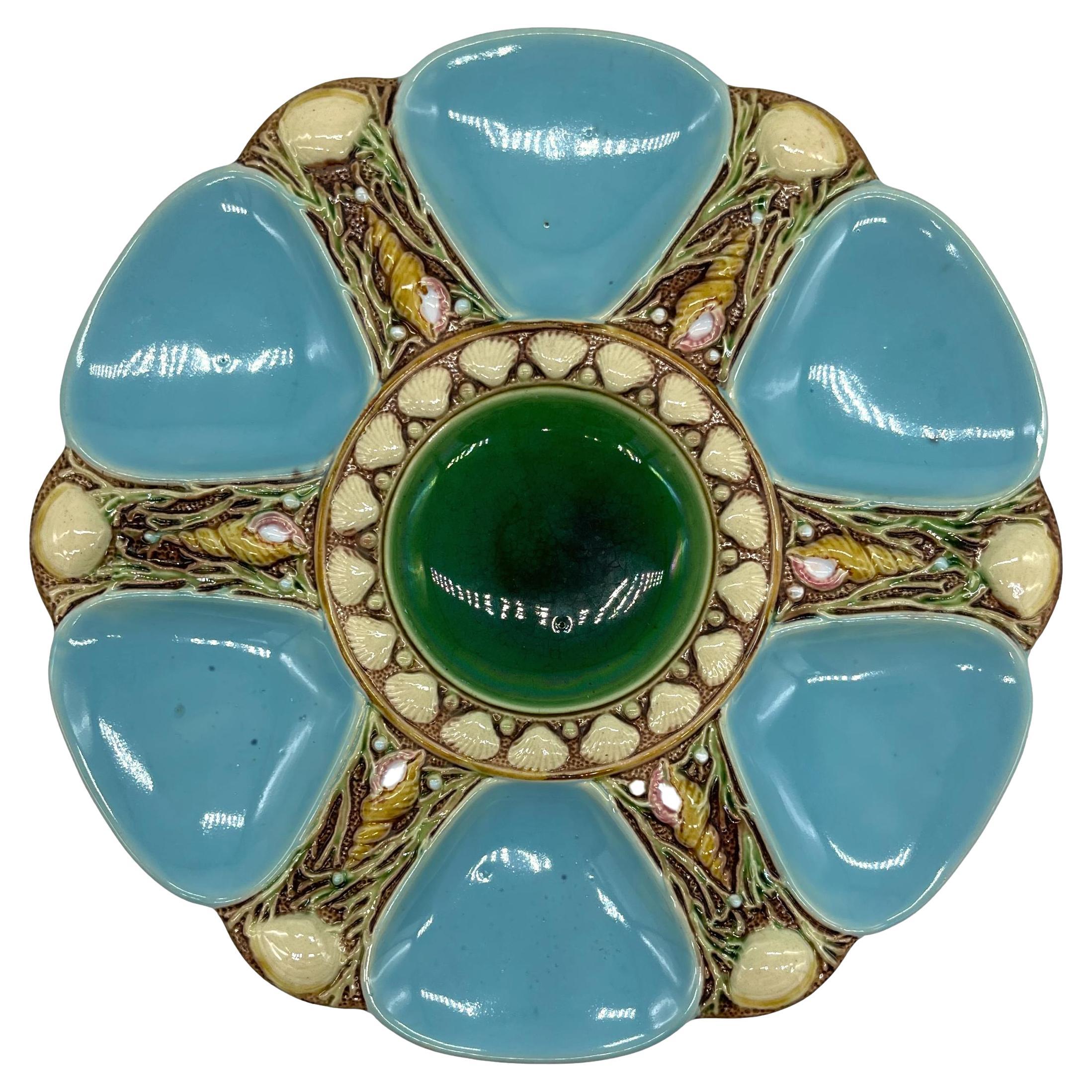 Minton Majolica Turquoise Six Well Oyster Plate, English, Dated 1873 at ...