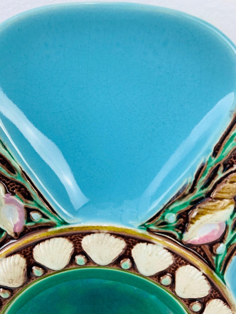 Minton Majolica Turquoise Six Well Oyster Plate, English, Dated 1871 at ...