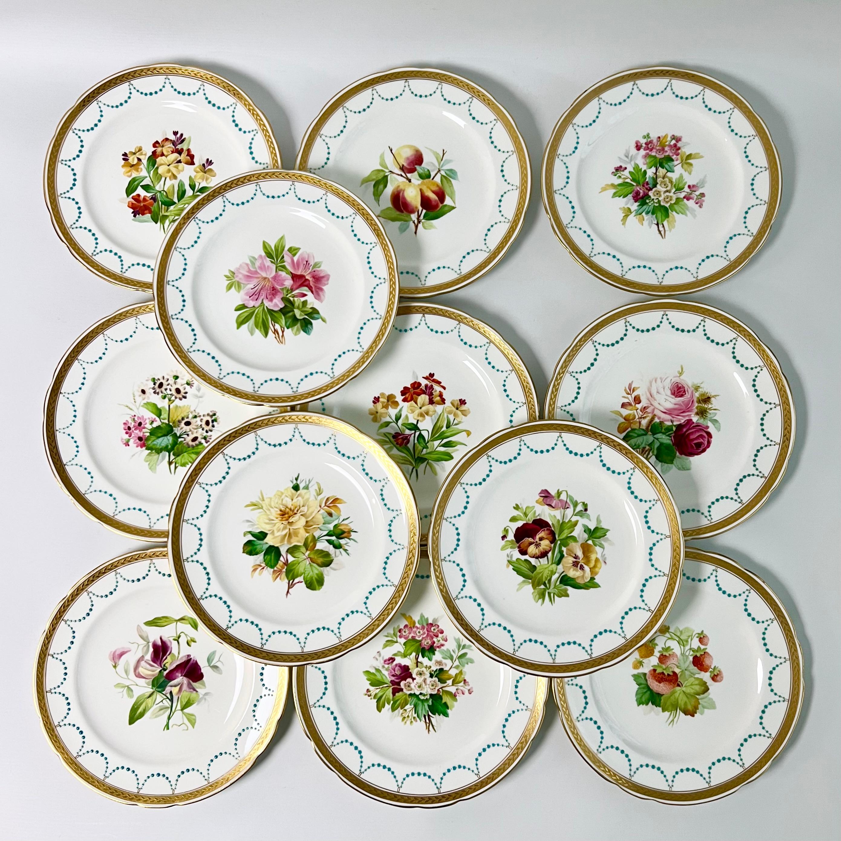 Minton Porcelain Dessert Service, Turquoise and Gilt, Flowers and ...