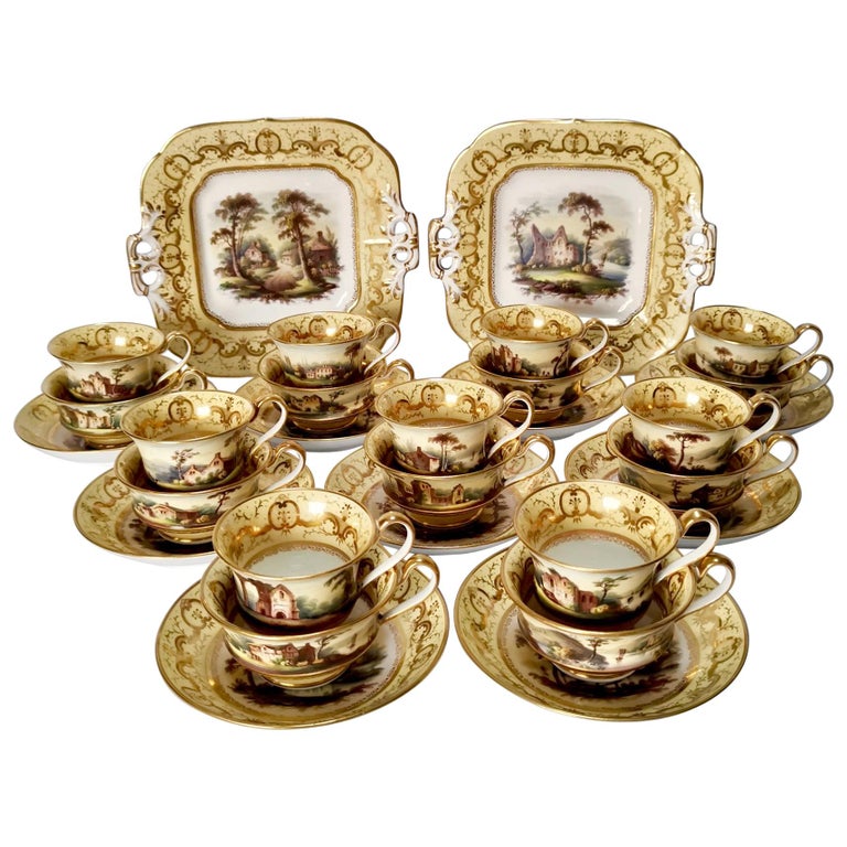 Minton Porcelain Tea Service, Yellow with Landscapes, Provenance ...