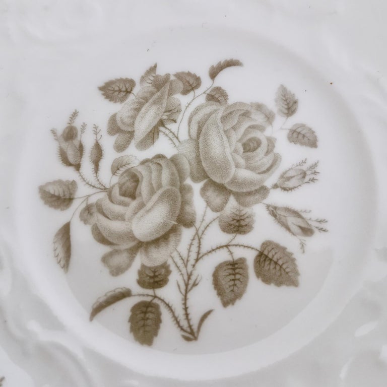 Minton Porcelain Teacup Trio, Bath Embossed White with Sepia Roses ...