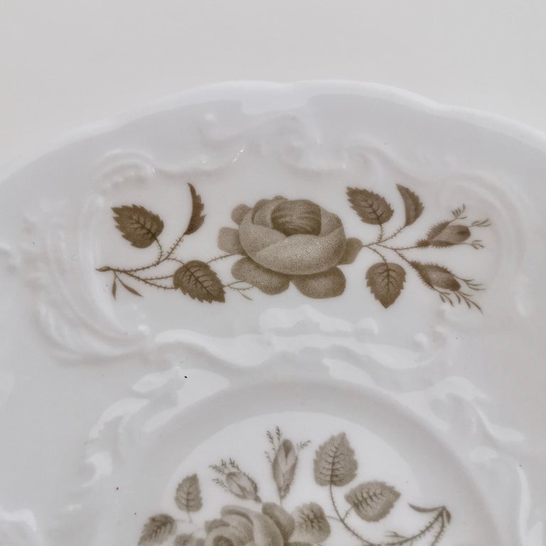 Minton Porcelain Teacup Trio, Bath Embossed White with Sepia Roses ...
