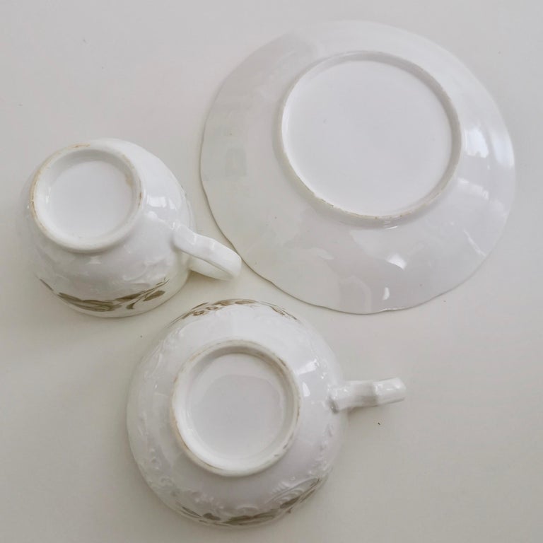 Minton Porcelain Teacup Trio, Bath Embossed White with Sepia Roses ...