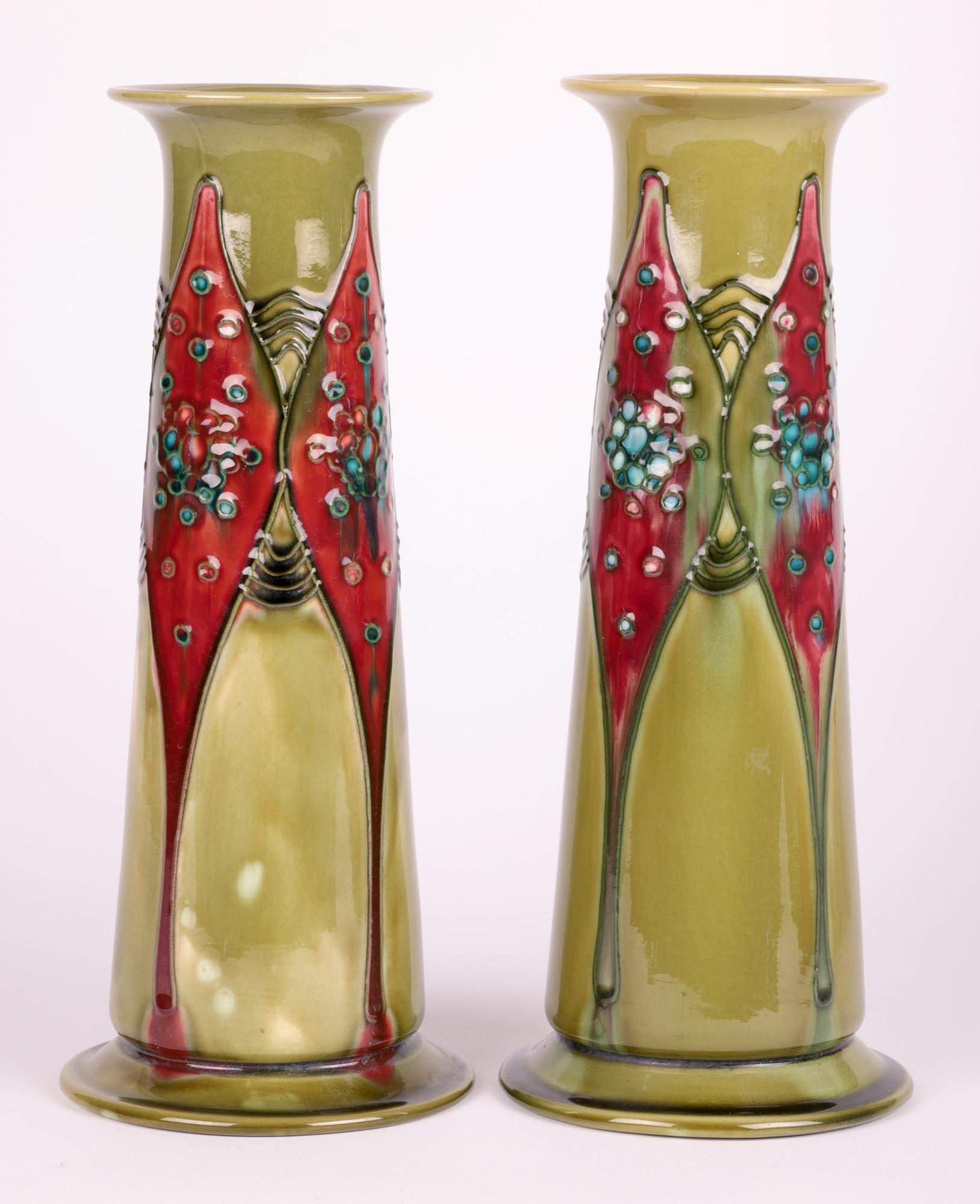Minton Secessionist Art Nouveau Pair Tube lined Vases at 1stDibs ...