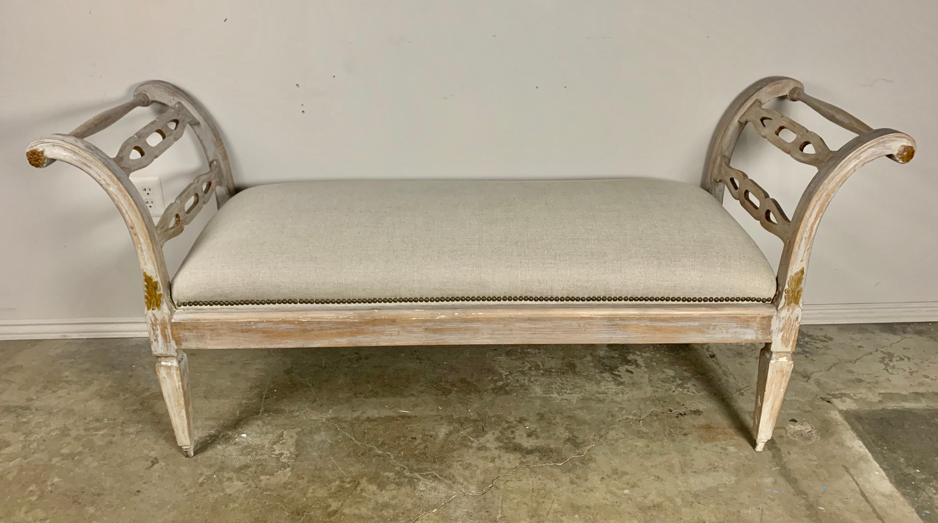 Minton-Spidell Painted Bench with Belgium Linen Upholstery at 1stDibs ...