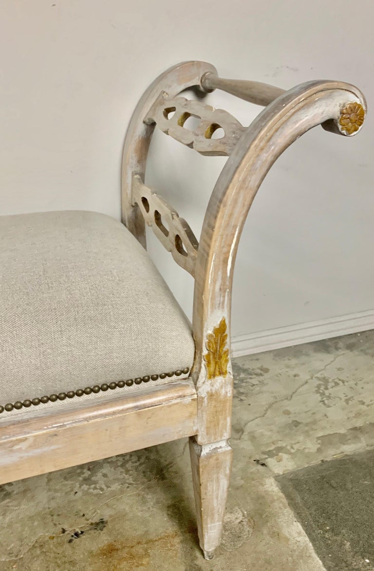 Minton-Spidell Painted Bench with Belgium Linen Upholstery at 1stDibs
