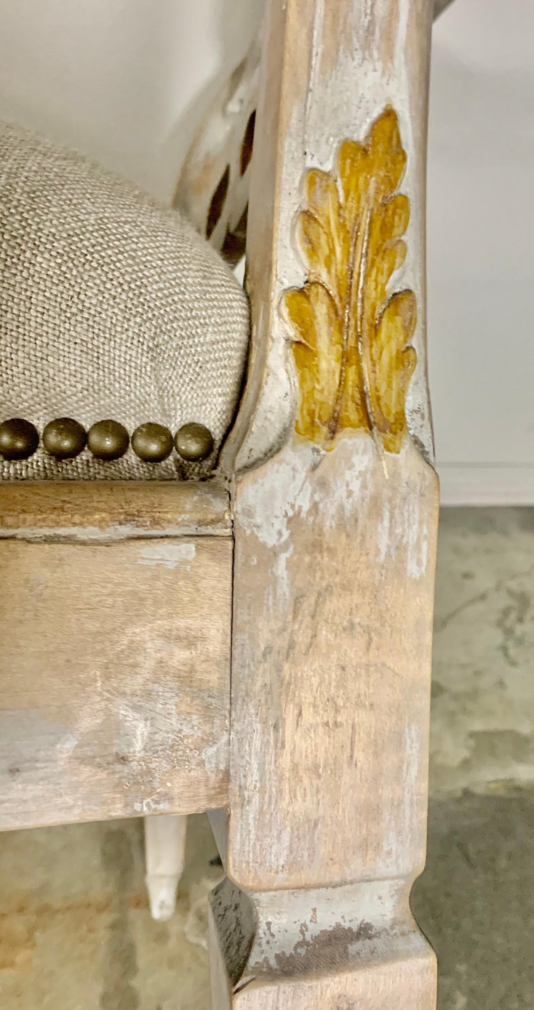 Minton-Spidell Painted Bench with Belgium Linen Upholstery at 1stDibs