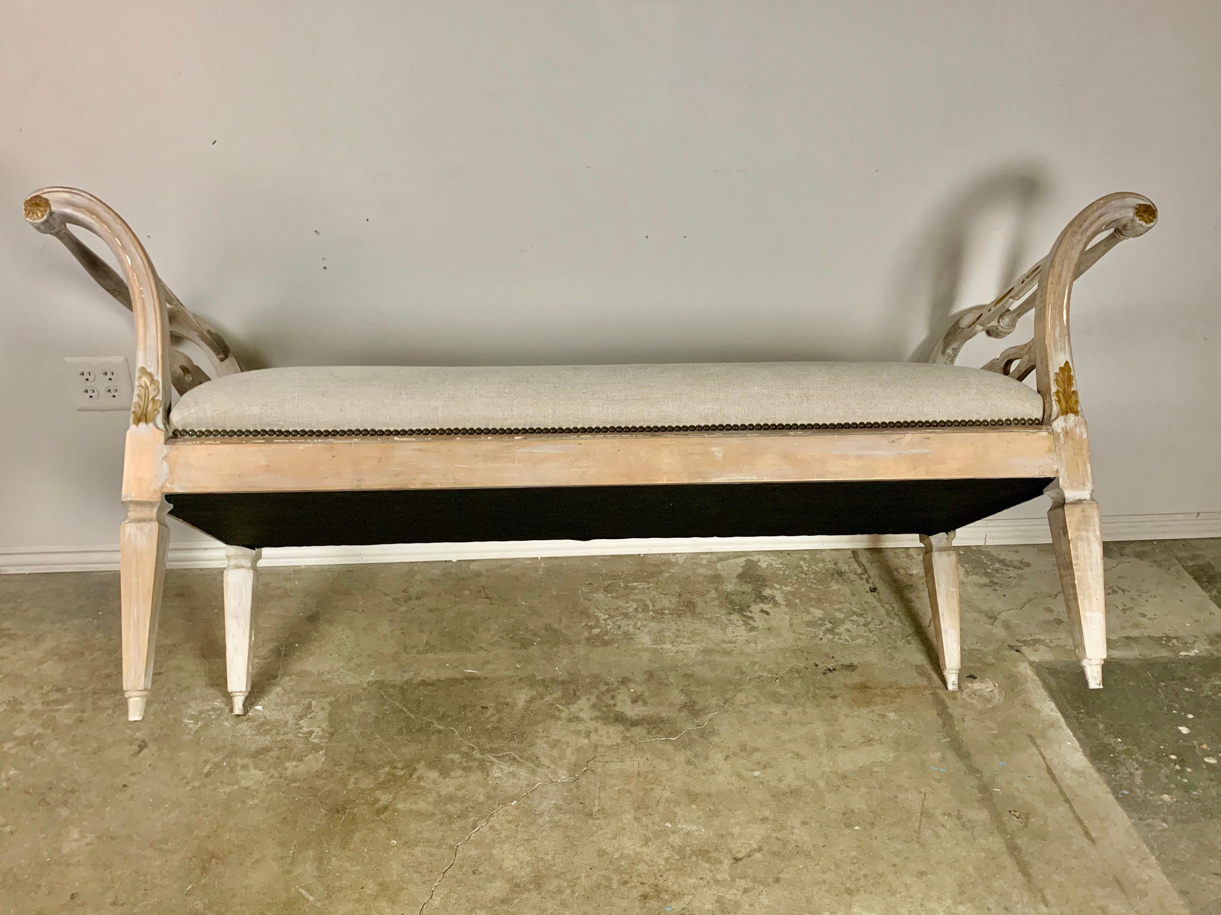Minton-Spidell Painted Bench with Belgium Linen Upholstery at 1stDibs ...