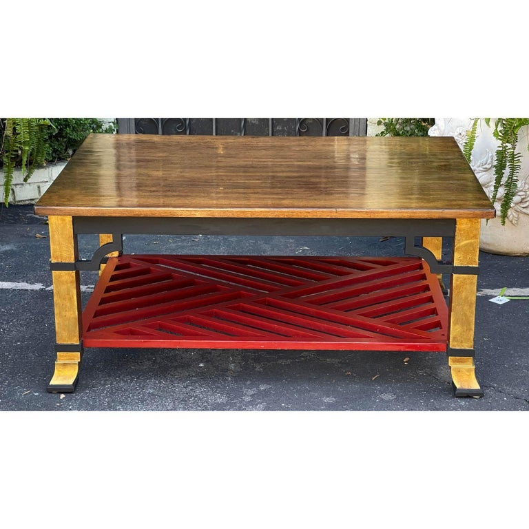 Minton-Spidell Parcel Table basse à grilles dorées, ébonisées et rouges ...
