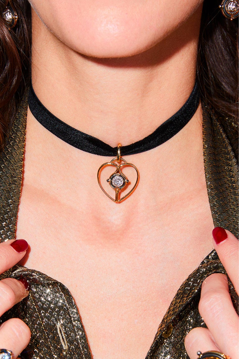 Mira Diamond Heart Charm in 18k Yellow Gold by Elie Top For Sale at ...