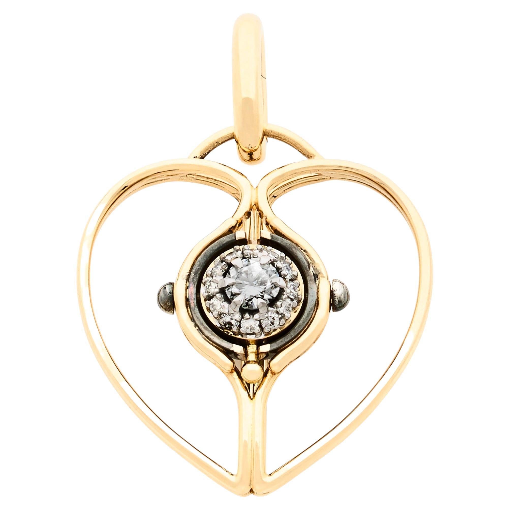 EAU 4 Elements Diamond and Green Lacquer Heart Charm in 18k Gold by ...