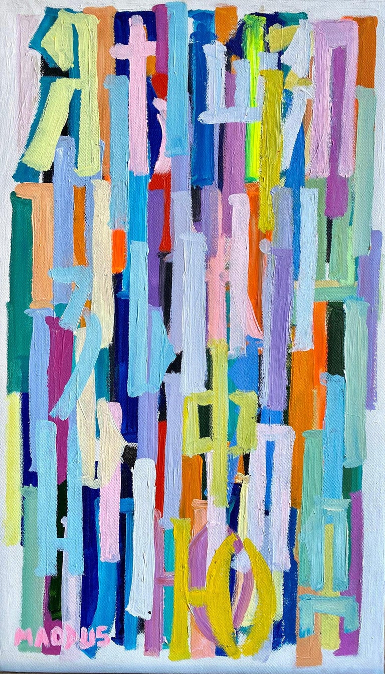 Mira Maodus - Composition #84, abstract colored painting, calligraphy ...