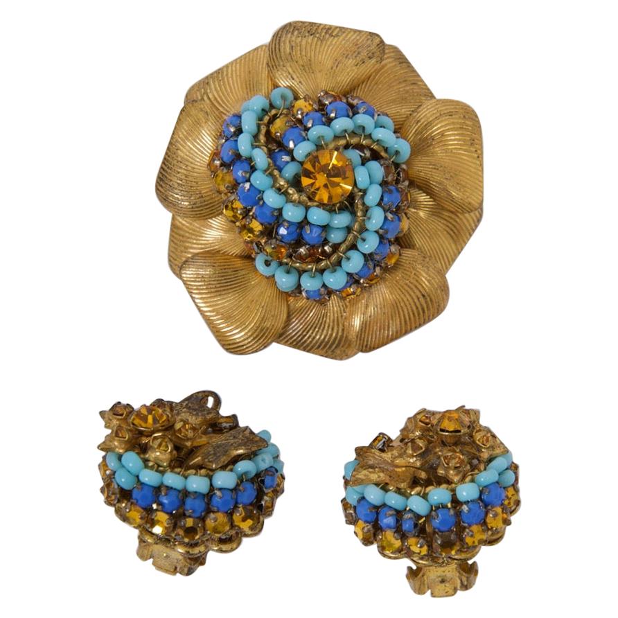 Miriam Haskell Brooch and Earrings at 1stDibs